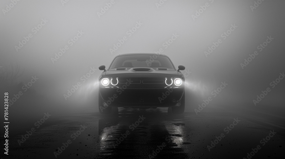 Retro noir: vintage car from old-school chase films captured in black ...