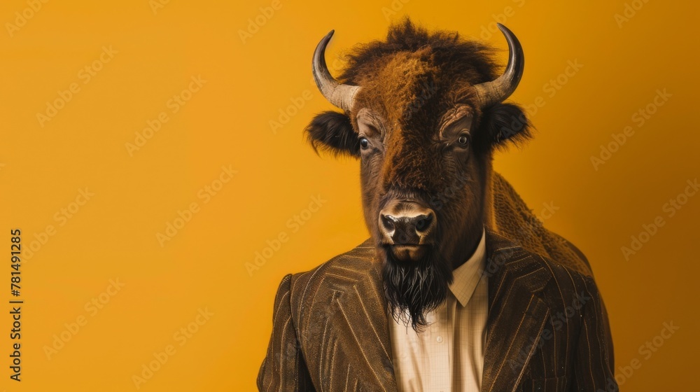 Illustration Stock Stoic Bison in Western Attire With a Defiant Stare ...