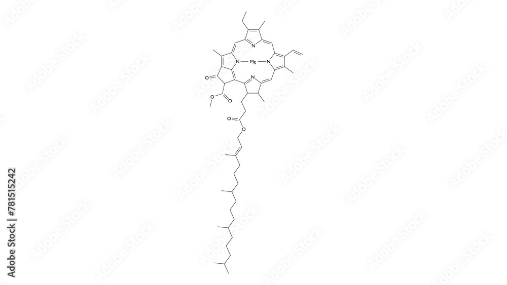 chlorophyll a molecule, structural chemical formula, ball-and-stick ...