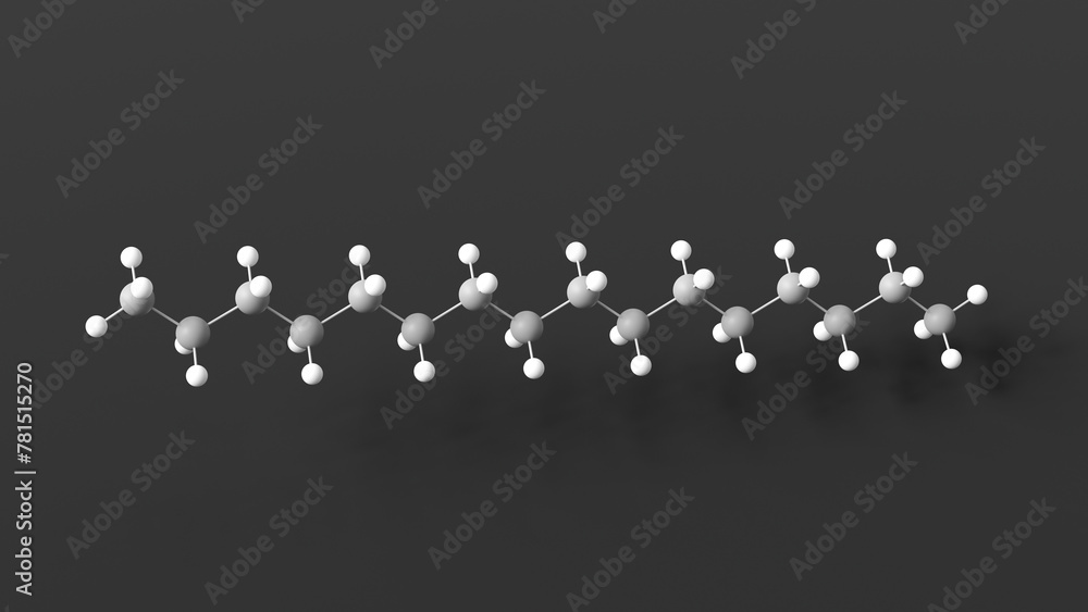 hexadecane molecular structure, alkane hydrocarbon, ball and stick 3d ...