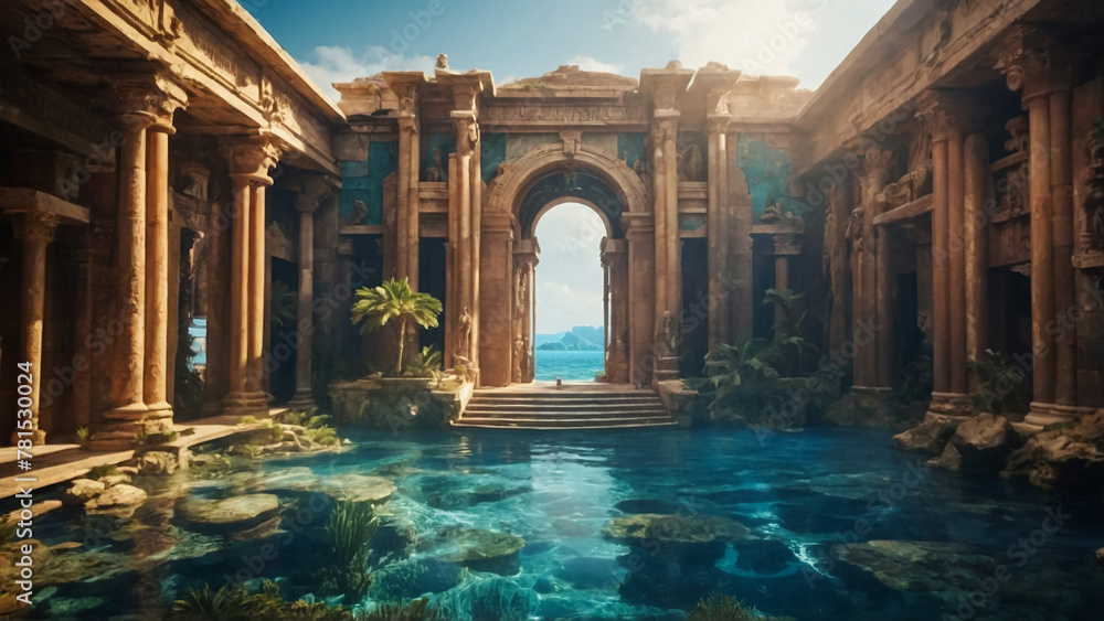 Egyptian Pool with Obelisk 3d illustration - Ornate Egyptian ...