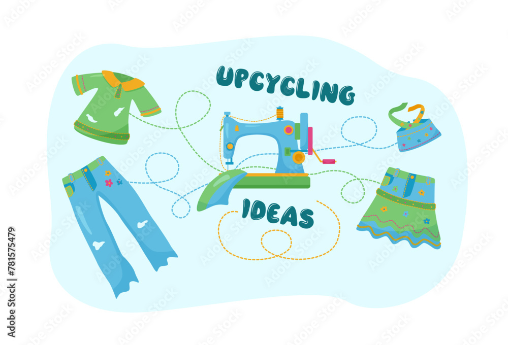 Vector cartoon illustration of upcycling process on color background ...