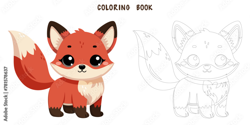 Coloring book of cute happy little funny fox. Coloring page of cute ...