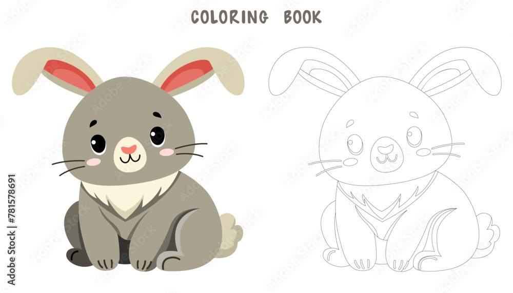 Coloring book of cute little rabbit. Coloring page of cute animal ...