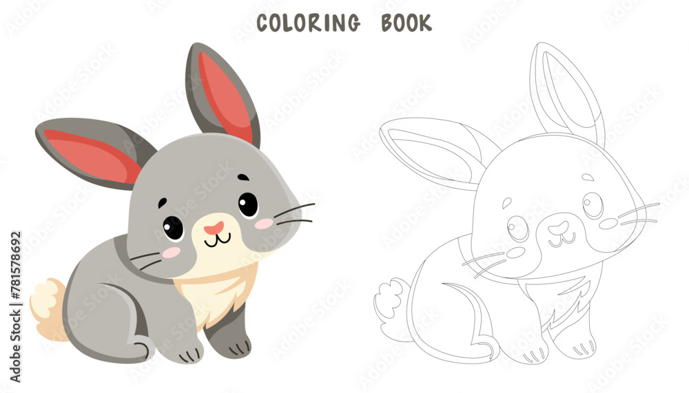 Coloring book of cute little rabbit. Coloring page of cute animal ...