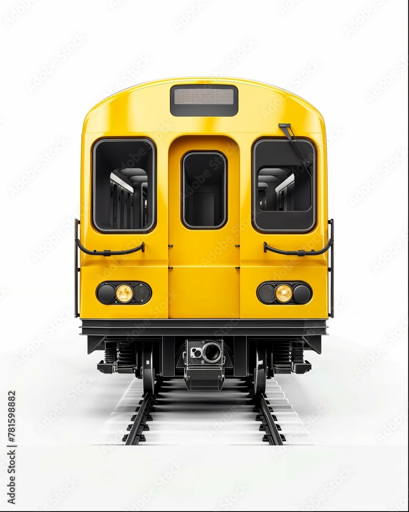 A yellow subway train on a white background in a simple style shown ...
