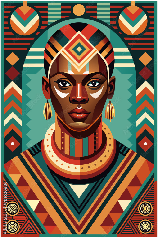 Ethnic poster with african pattern and pride woman's face for black ...