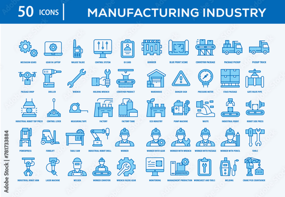 Vector de Stock Manufacturing Industry Icons Collection For Business ...