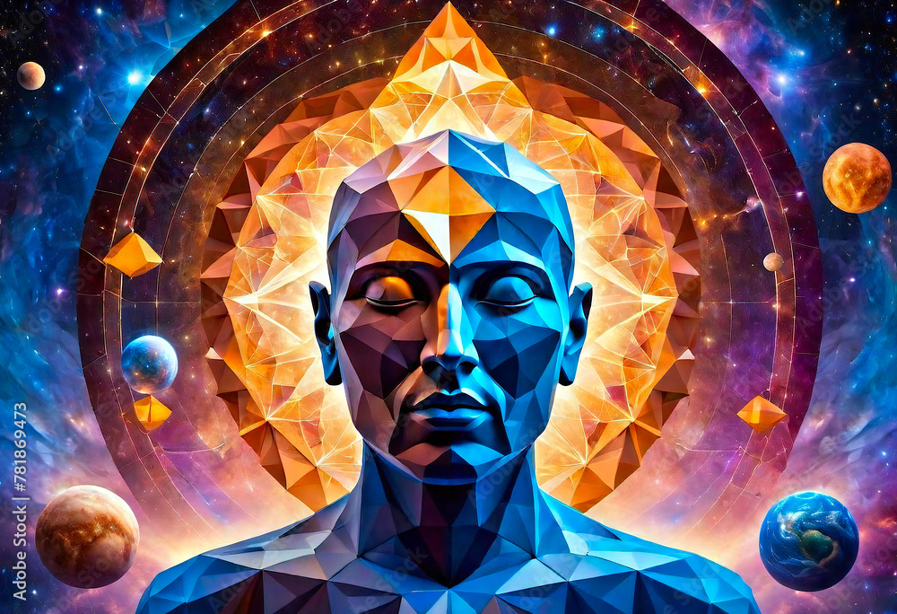 Abstract background showcasing a person medicating. including universe ...