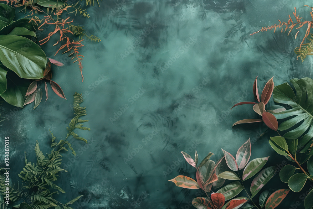 Slide background with leaves framing on a painted wall. Background ...