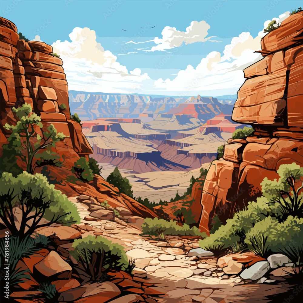 Grand Canyon. Grand Canyon hand-drawn comic illustration. Vector doodle ...