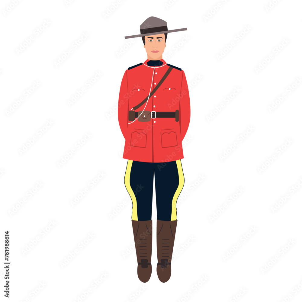 Canadian policeman in traditional uniform - scarlet tunic and breeches ...