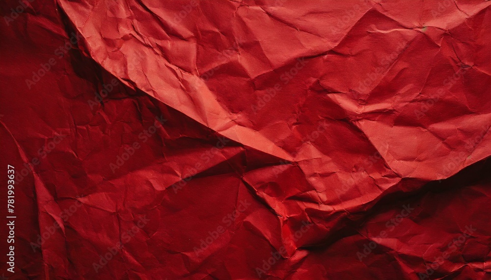 vibrant red paper background, featuring a creased and crumpled surface ...