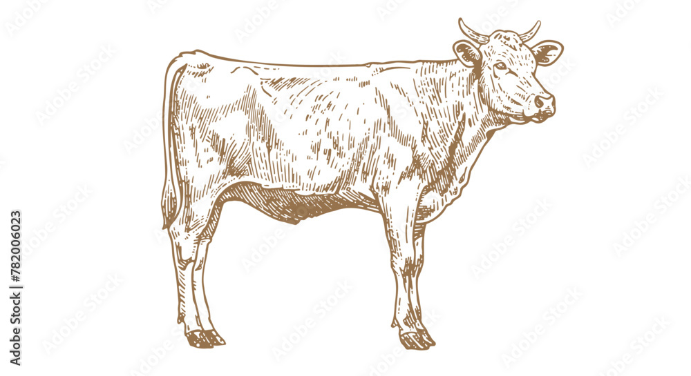 Cow, bull, beef. Vintage retro print, black white cow, bull, beef ...