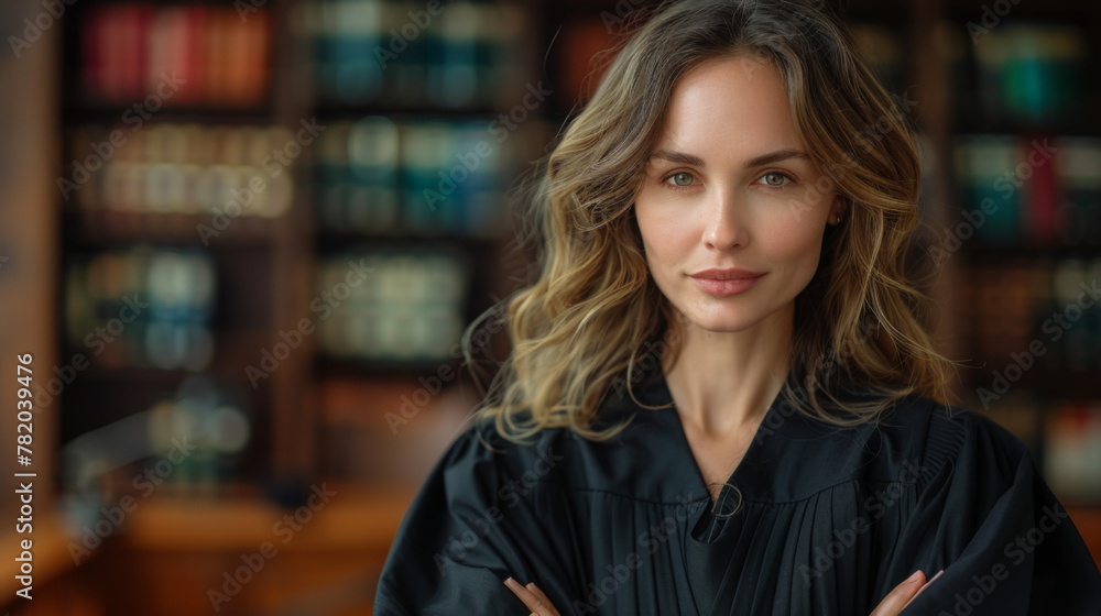 Mature judge looking at the camera while standing against a studio ...