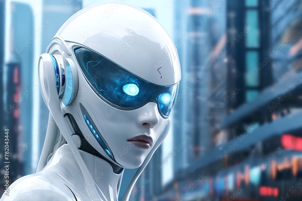 gynoid, a humanoid female android hybrid robot with a female face in a ...