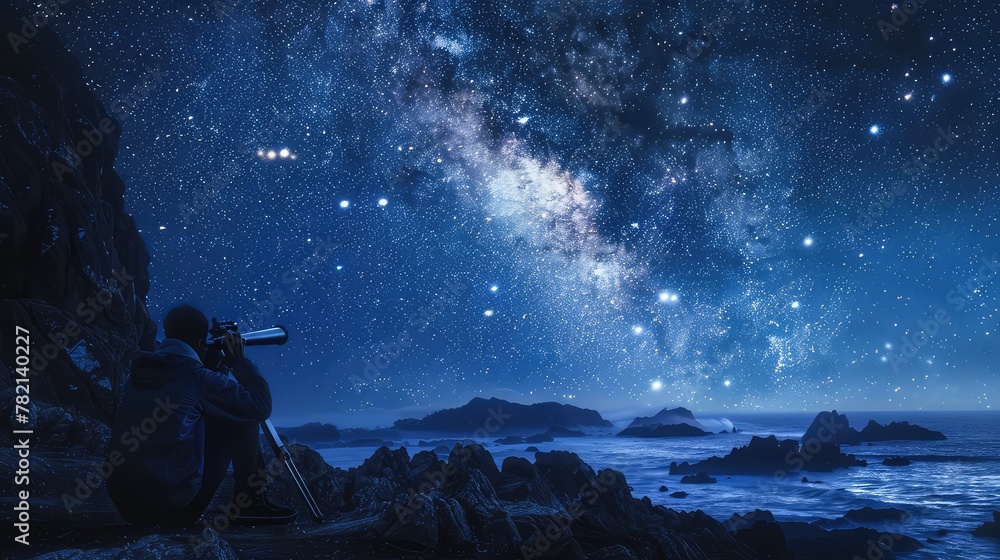 Stargazing adventure, Photograph enthusiasts setting up telescopes or ...