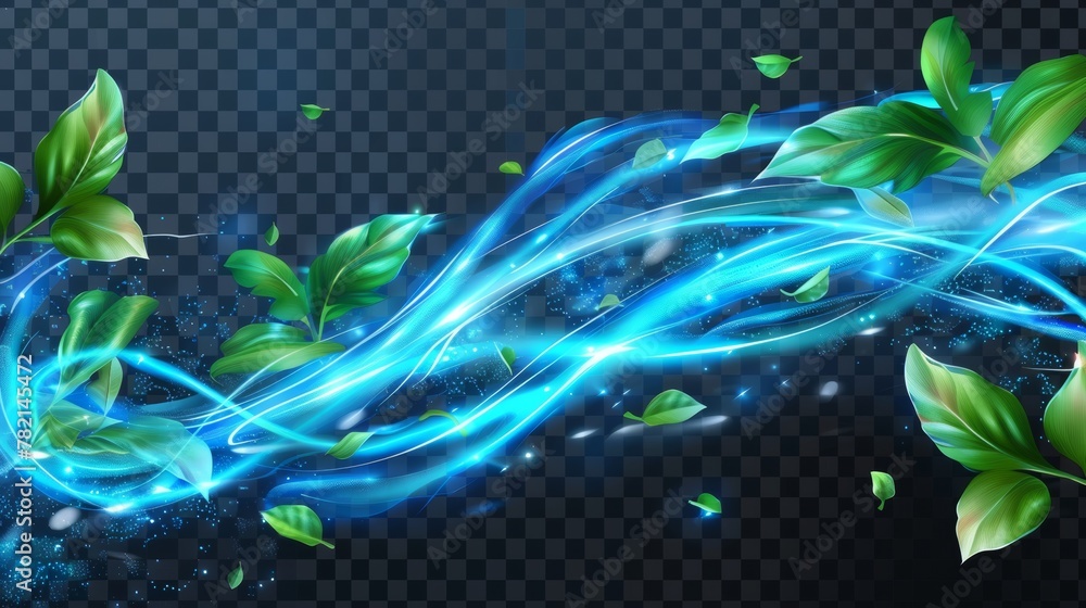 Fresh wind motion with flying mint leaves isolated on transparent ...