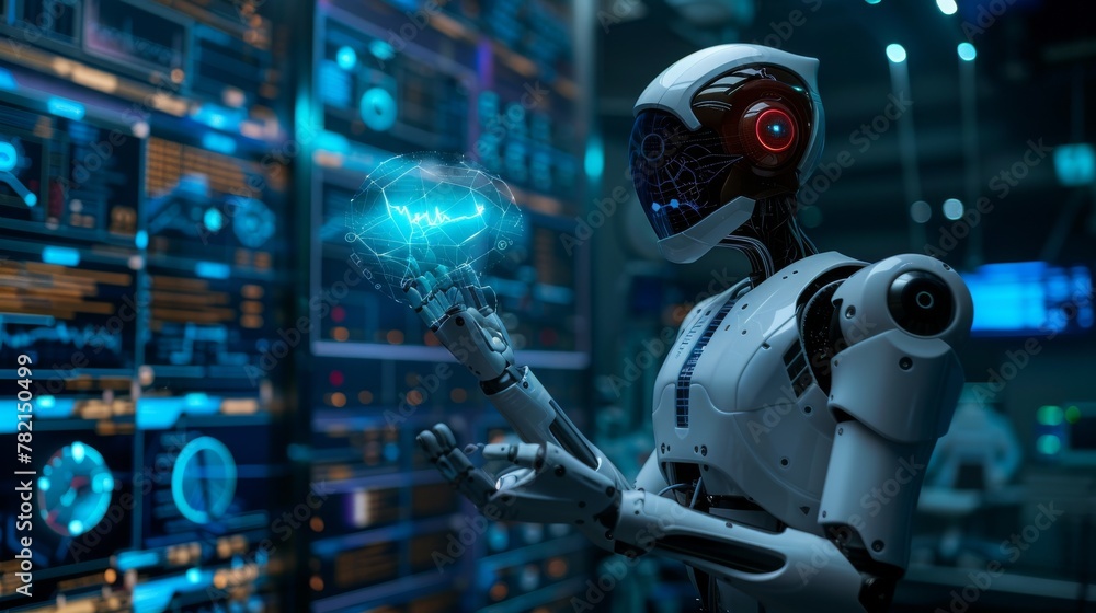 Animated AI robotic hand assistant technology, artificial intelligence ...