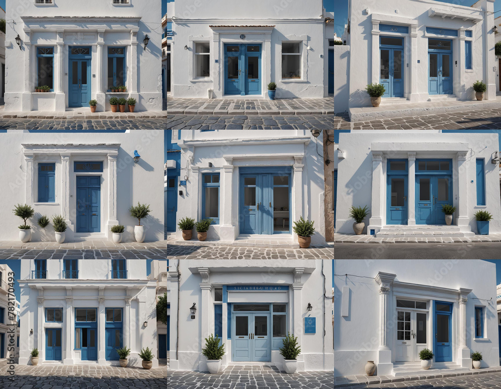 collection of charming greek boutiques storefronts, typical greek ...