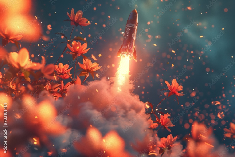 Rocket taking off leaves behind clouds leaving a trail of spring ...