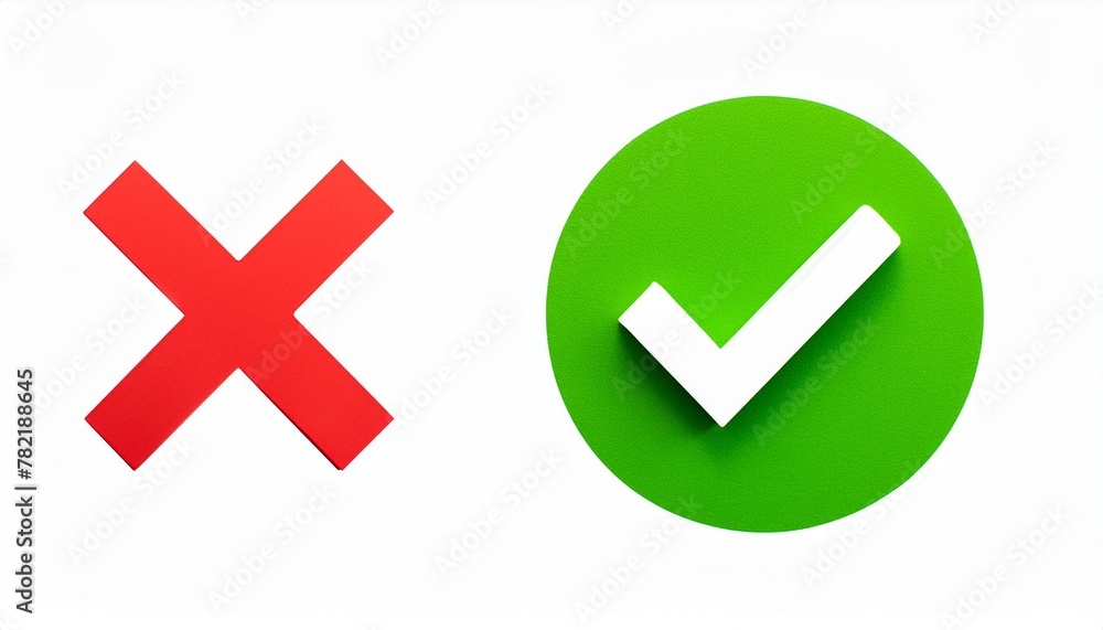 Green check mark, red cross mark icon set. Isolated tick symbols, checklist signs, approval ...