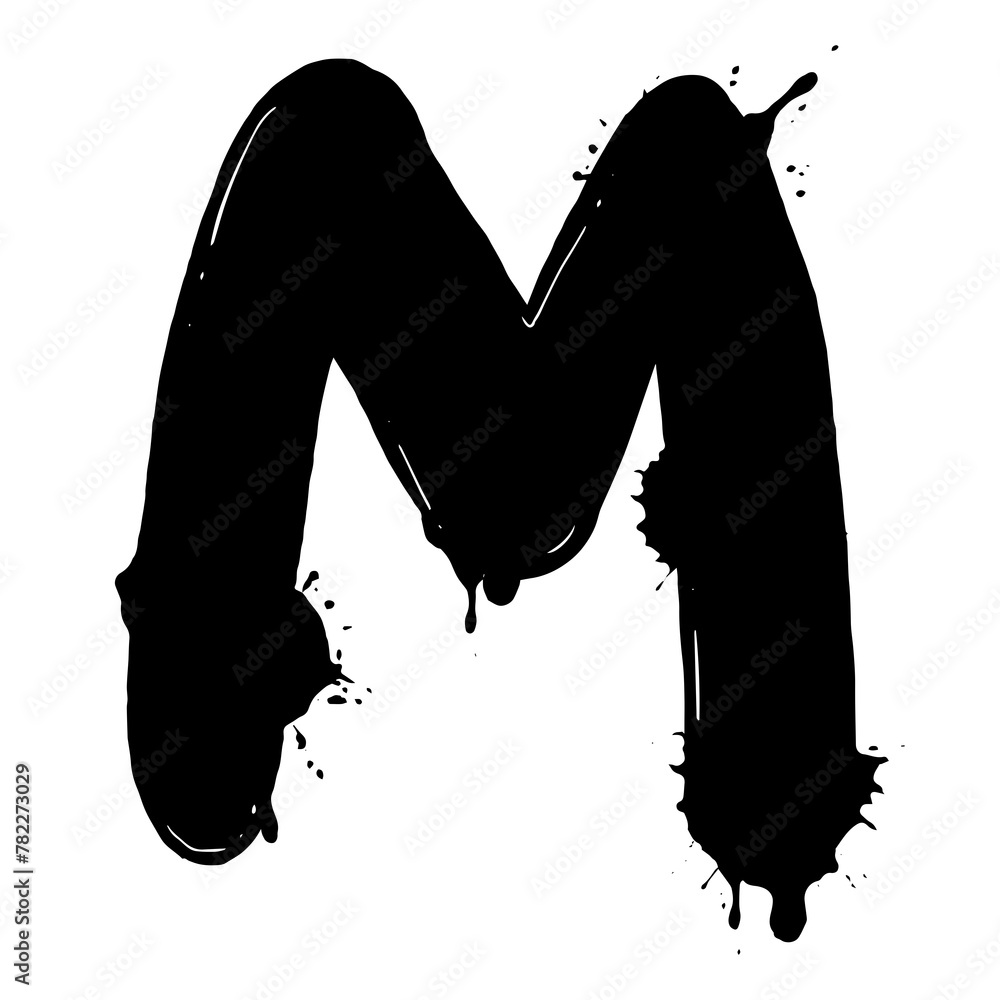 Blot letter M PNG illustration. Font alphabet art. Scratch board style ...