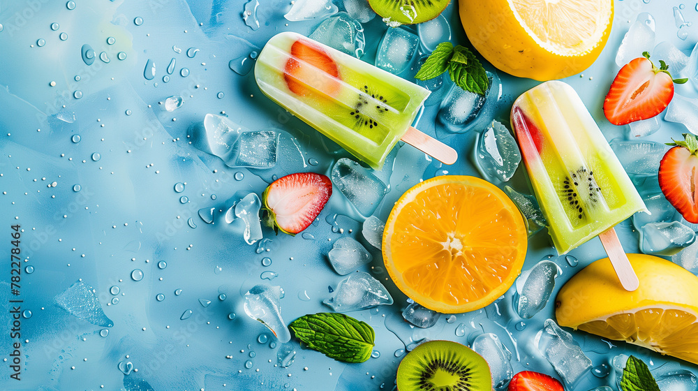 chilled fruit popsicle in a summery setting for a stock photo with copy ...