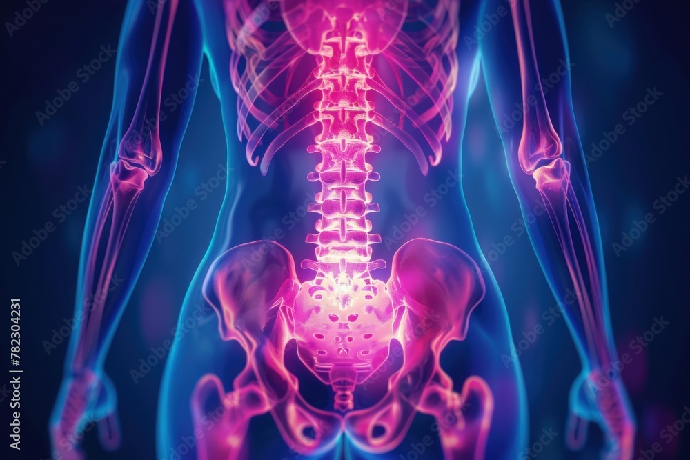 A detailed x-ray image showing a glowing spine with a focus on the ...