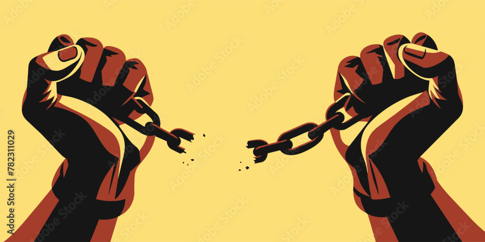 Depiction of hands breaking chains, symbolizing liberation and the abolition of slavery Stock ...