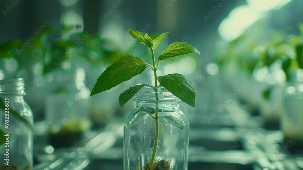 Many green plants in test tubes. Biotechnology, Science of Genetic ...