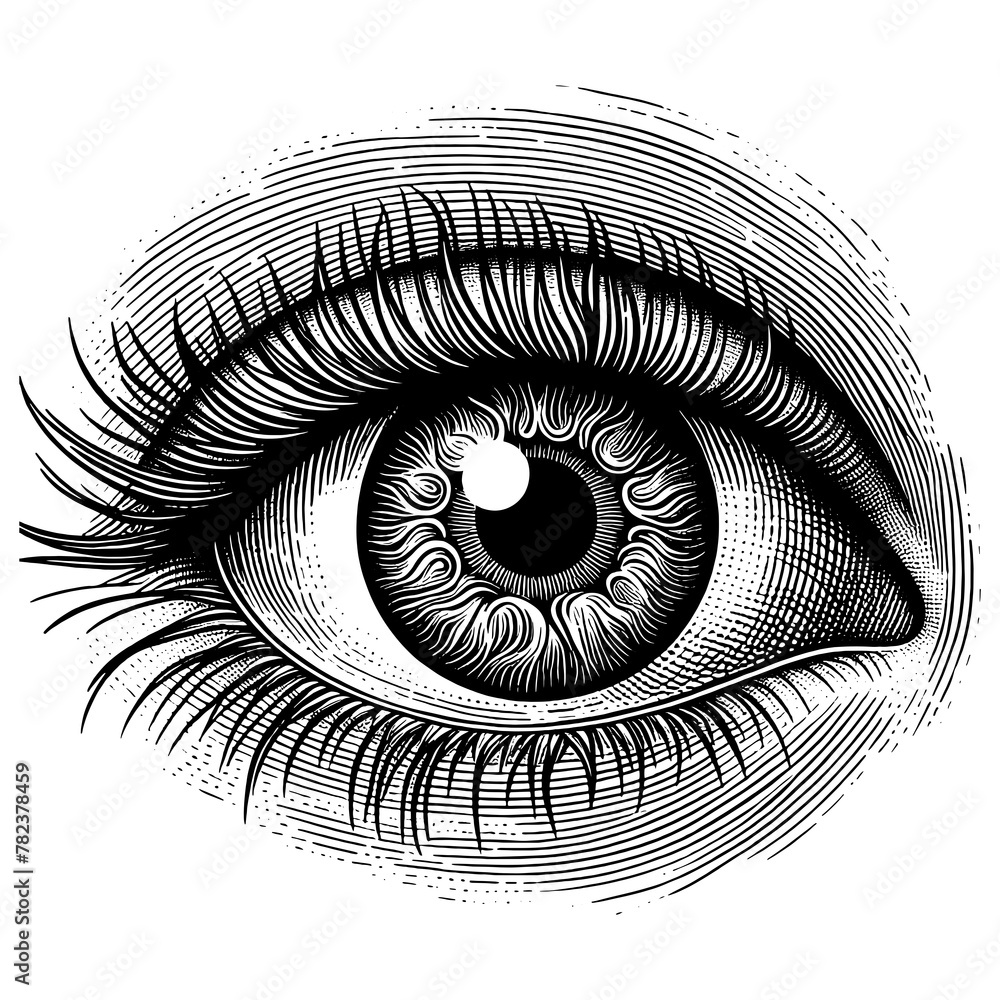 Detailed human eye, with intricate iris and eyelash details sketch ...