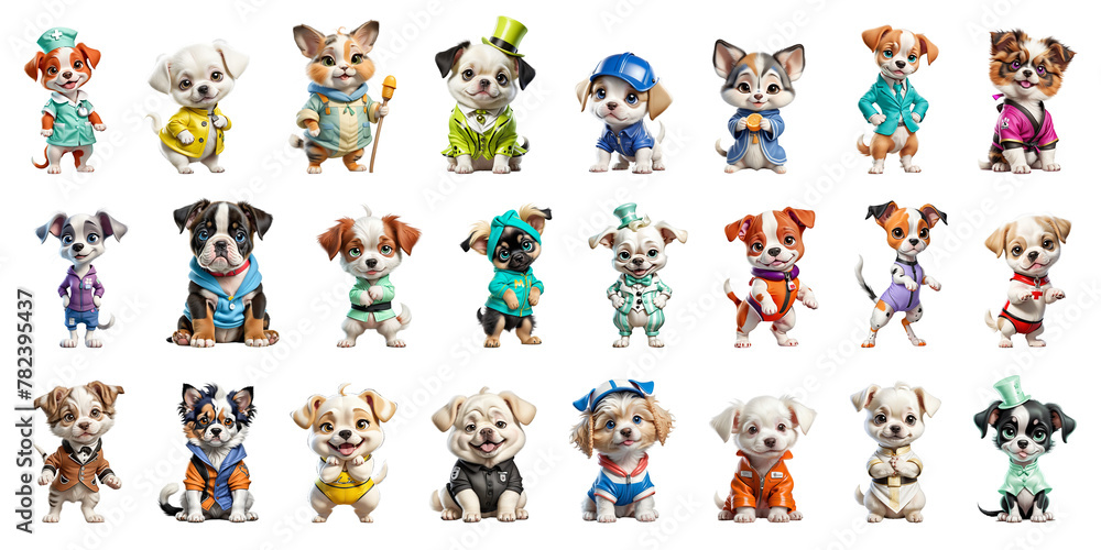 Set of cartoon caricatures of funny freaky puppies, and dog characters ...