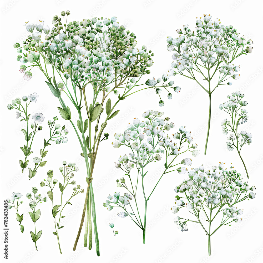 Versatile watercolor clipart set featuring a pack of Baby's Breath ...