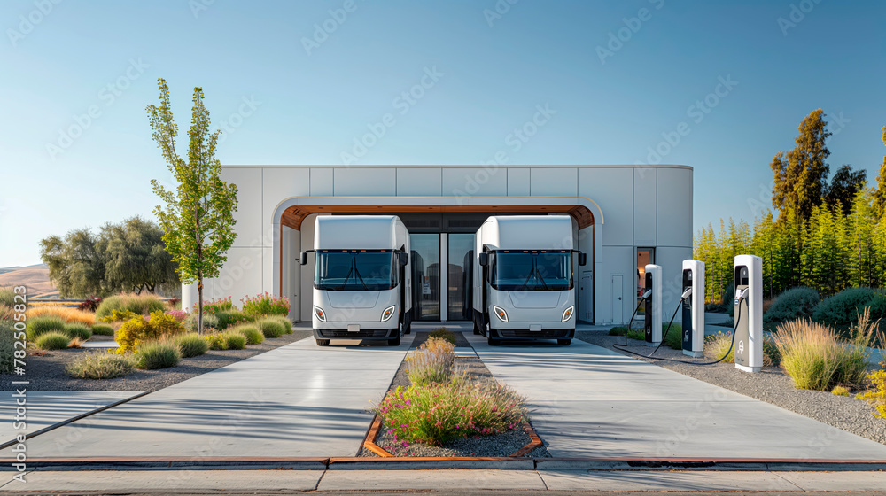 Sustainable public transport solution, electric buses at charging ...