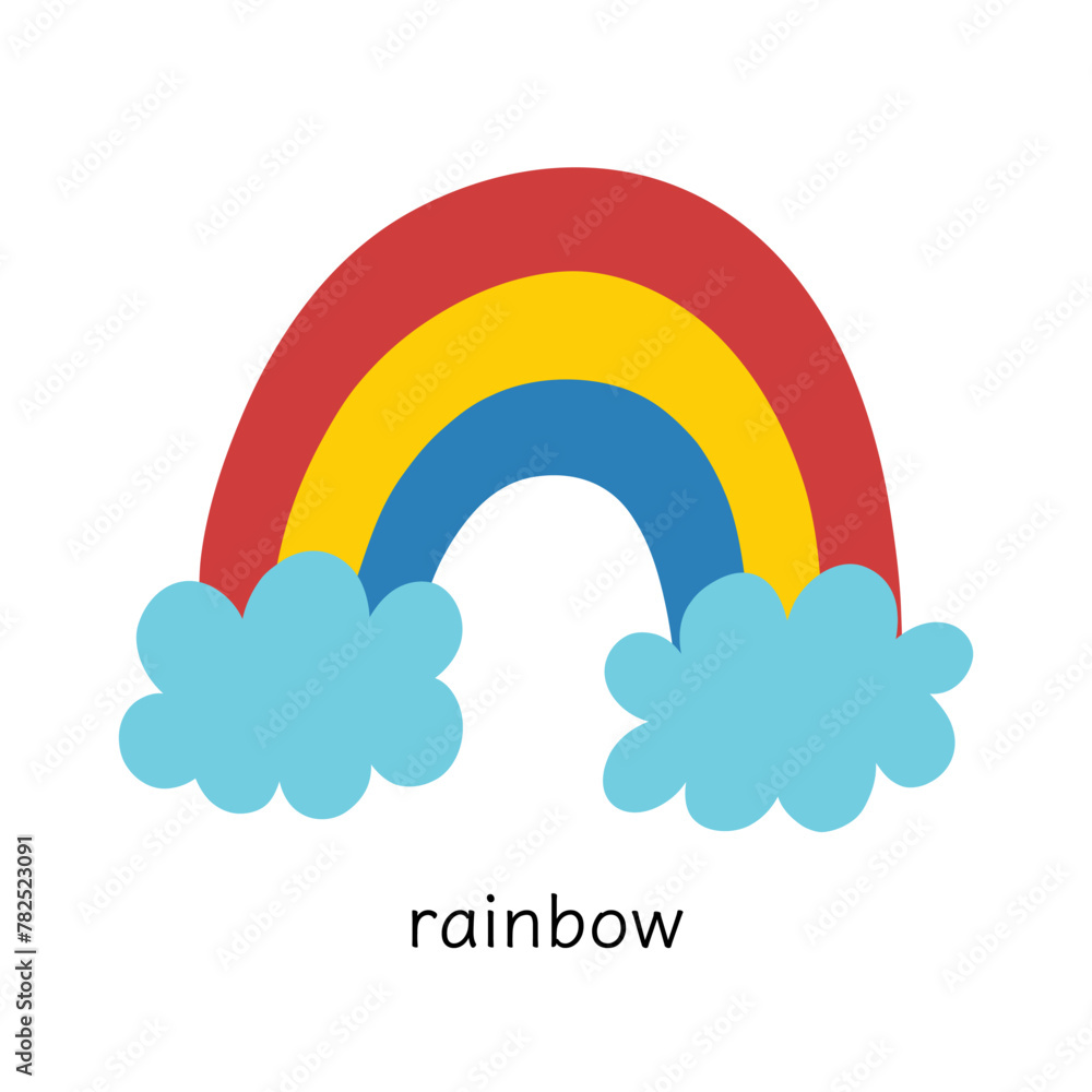 Rainbow weather flashcard for kids. Rainbow with clouds clipart in ...