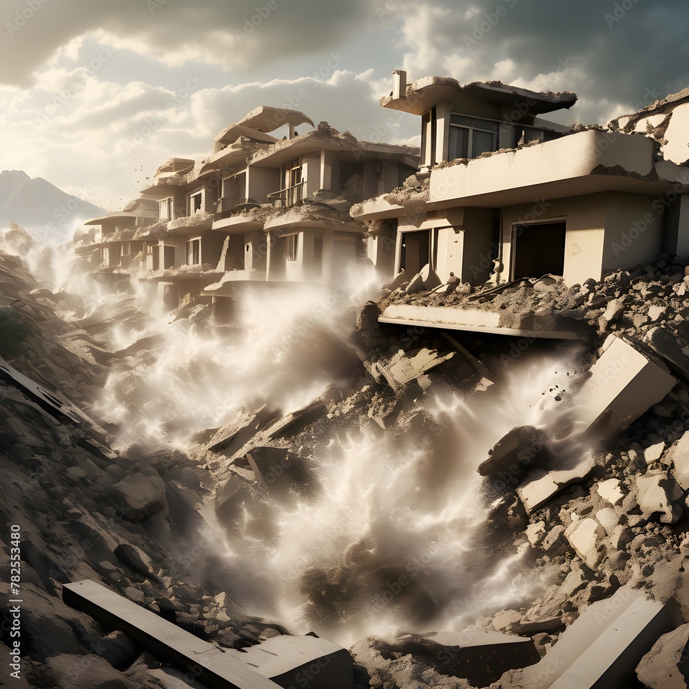 Earthquakes, buildings collapse. natural disasters are caused by global ...