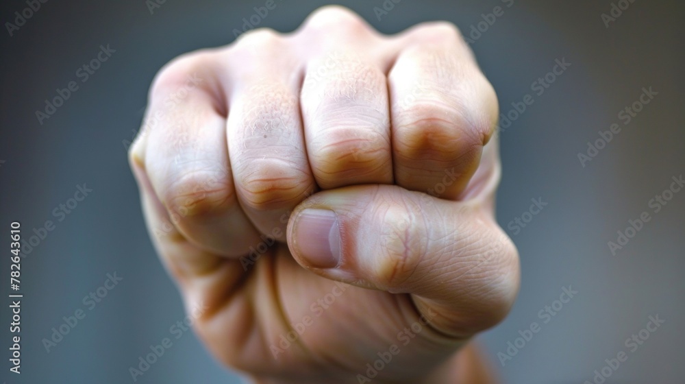 The folded interlocking shapes of a clenched fist demonstrating the ...