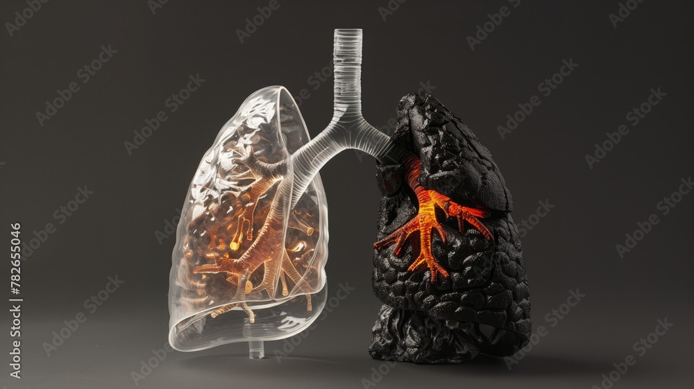 Graphical representation of healthy lung and diseased, tar-affected ...