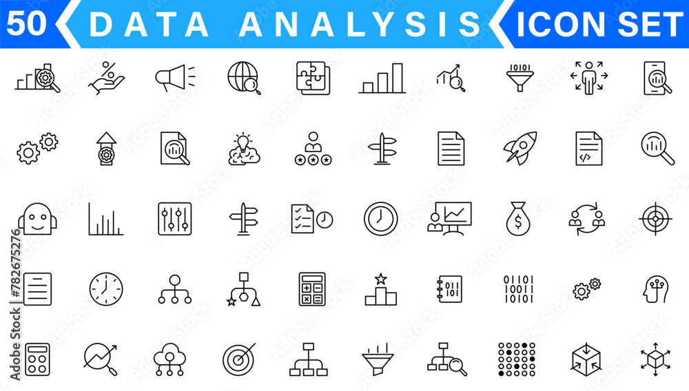 Data analysis thin line icon set. Data processing outline pictograms ...