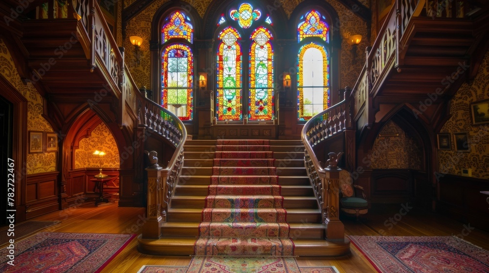 As one enters the grand foyer of this Gothic Revival home their eyes ...