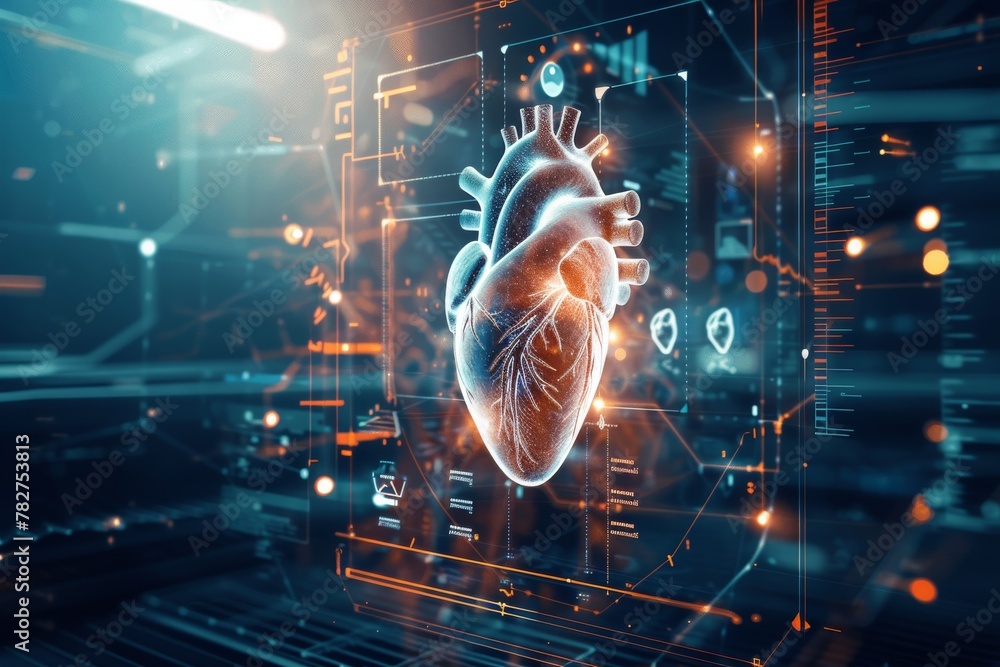 Transparent Hologram of Human Heart Showing Vital Health Indicators ...