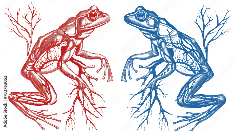 frogs arteries and veins, blood circulatory system of frogs, nerve ...