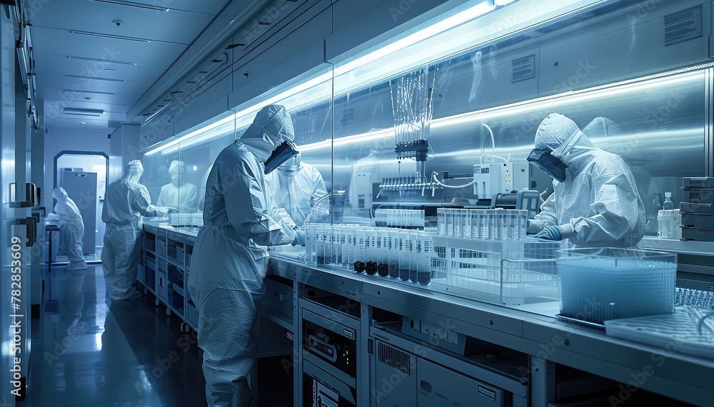 Cell Culture Workstation, Show scientists working in a sterile cell ...