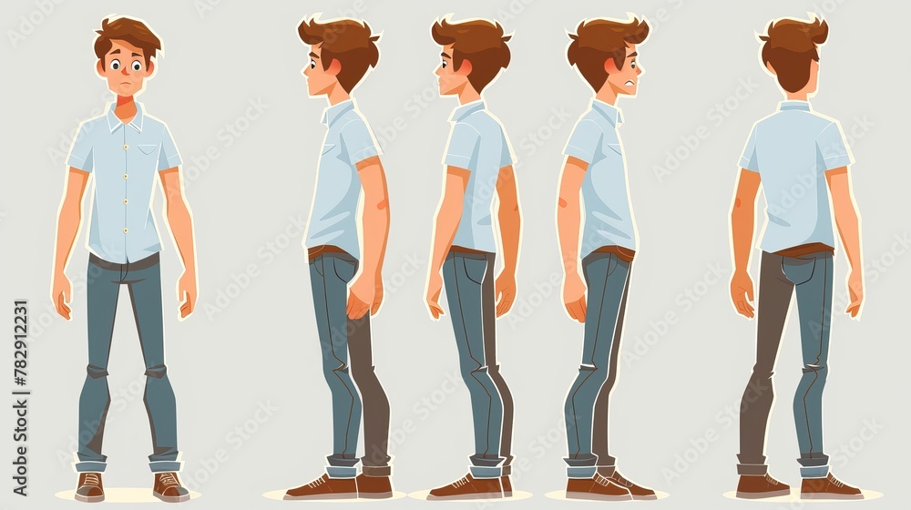 This character animation set shows a standing man with parts of his ...