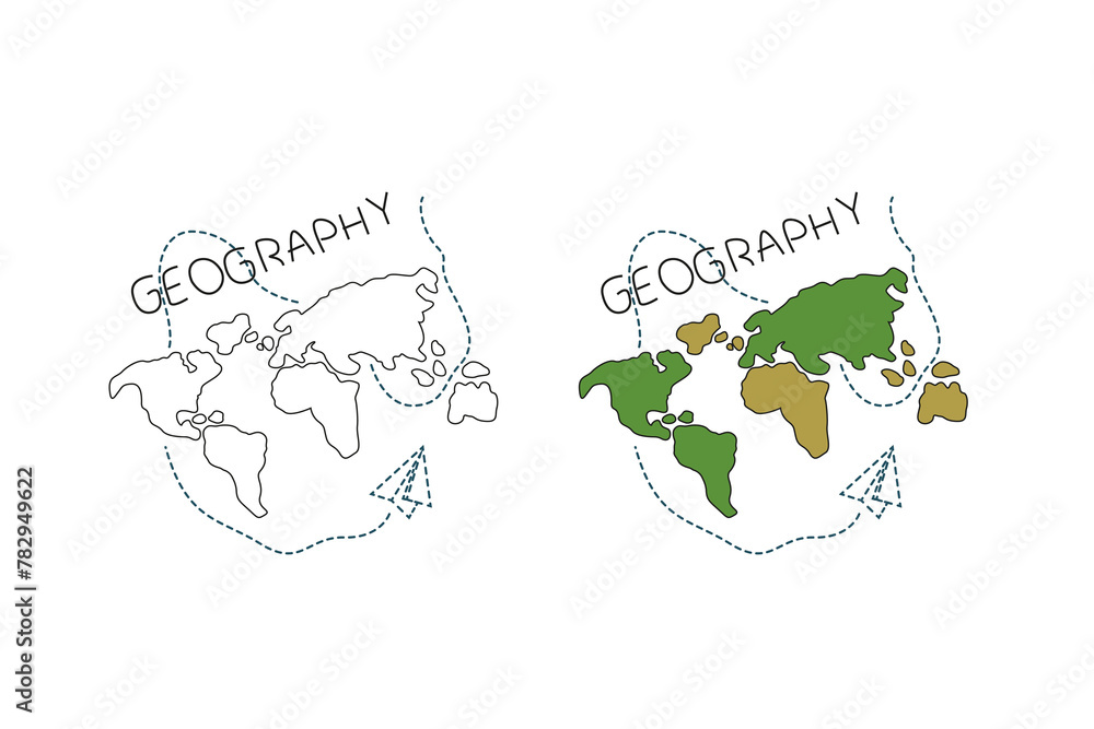 Vector geography illustration isolated on white background, linear ...