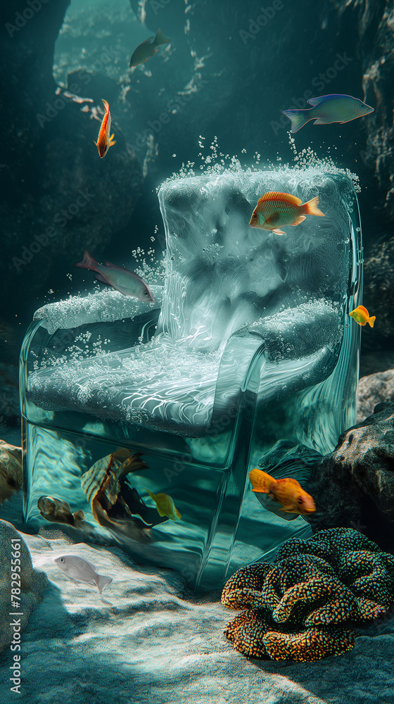 Surreal image of an underwater chair, perfect for artistic backgrounds ...