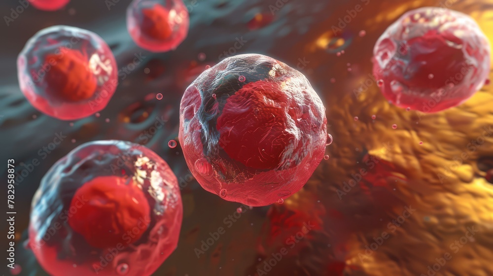 An up-close view of a human or embryonic stem cell's structure under ...