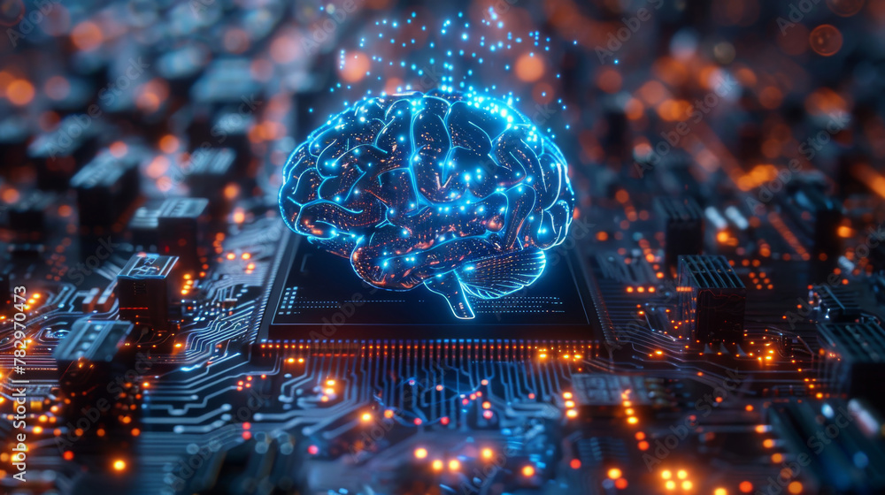 High technology CPU brain central of neural networking, motherboard artificial intelligence ...
