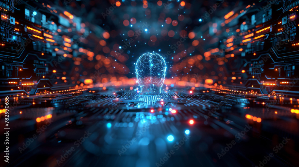 High technology CPU brain central of neural networking, motherboard artificial intelligence ...